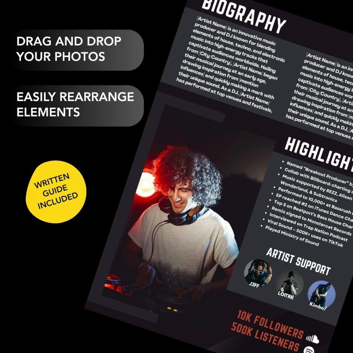 2-page "sleek" EPK Template | Instant PDF Download - Etsy