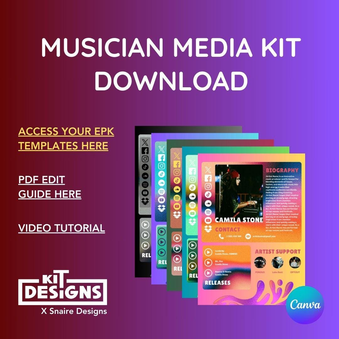 1-page Musician Media Kit | 5 Colours | Instant PDF Download - Etsy