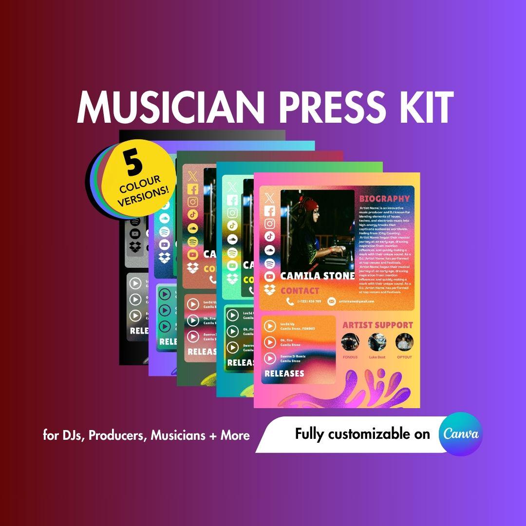 1-page Musician Media Kit | 5 Colours | Instant PDF Download - Etsy