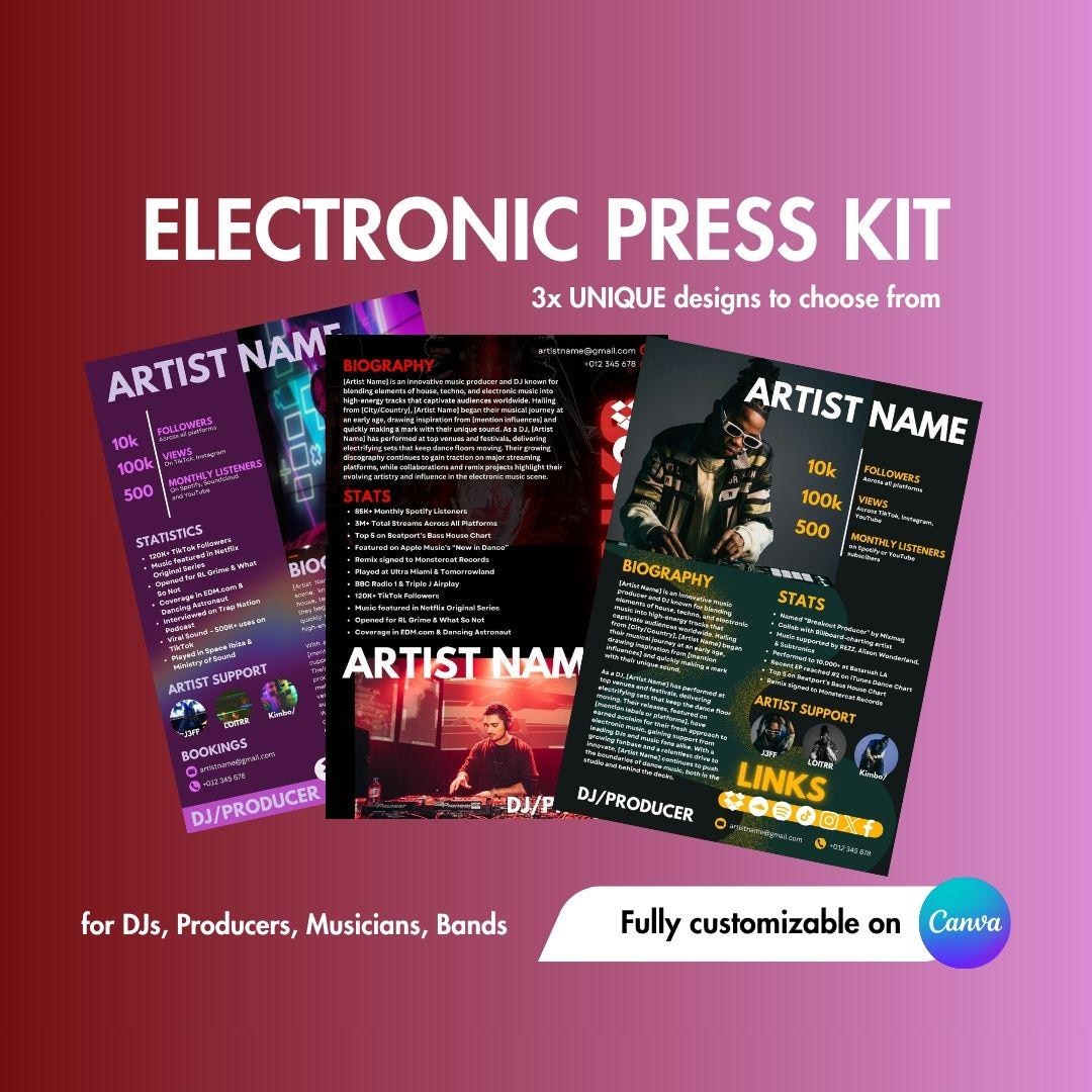 Electronic Press Kit Bundle (3 Unique Templates) | Instant Download EPK ...