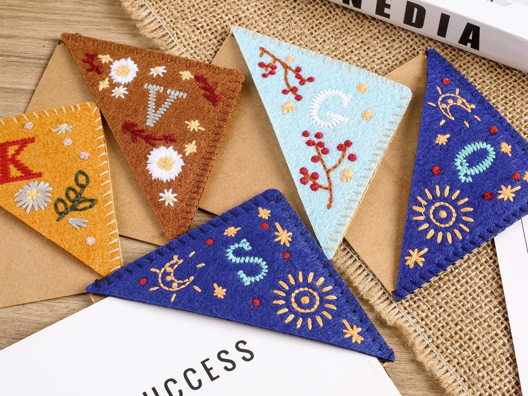 Hand Embroidered Corner Bookmark, Felt Triangle Page Stitched Corner ...