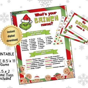 Grinch Name Game: Christmas Party Printable (digital Download) - Etsy