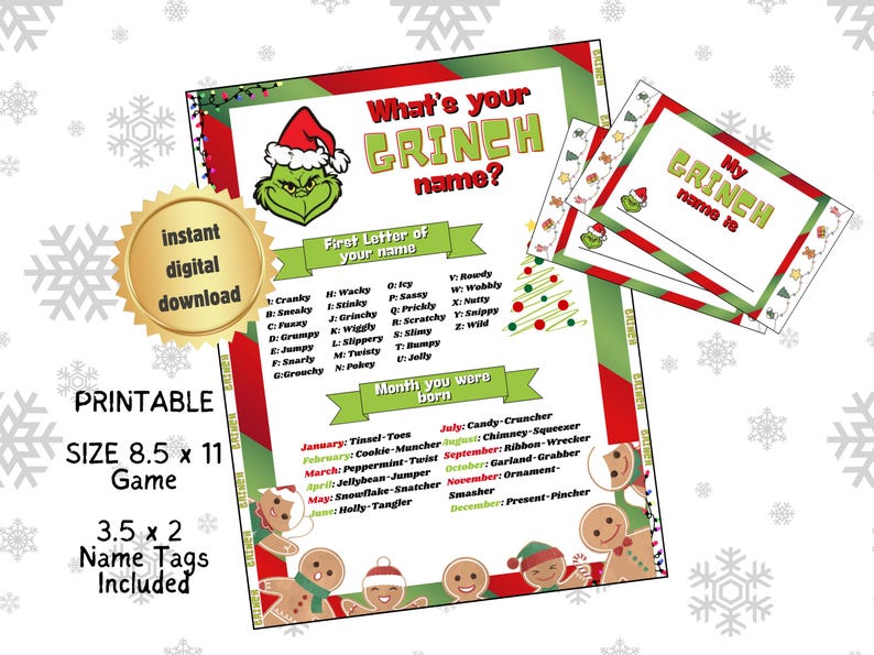 Grinch Name Game: Christmas Party Printable (digital Download) - Etsy
