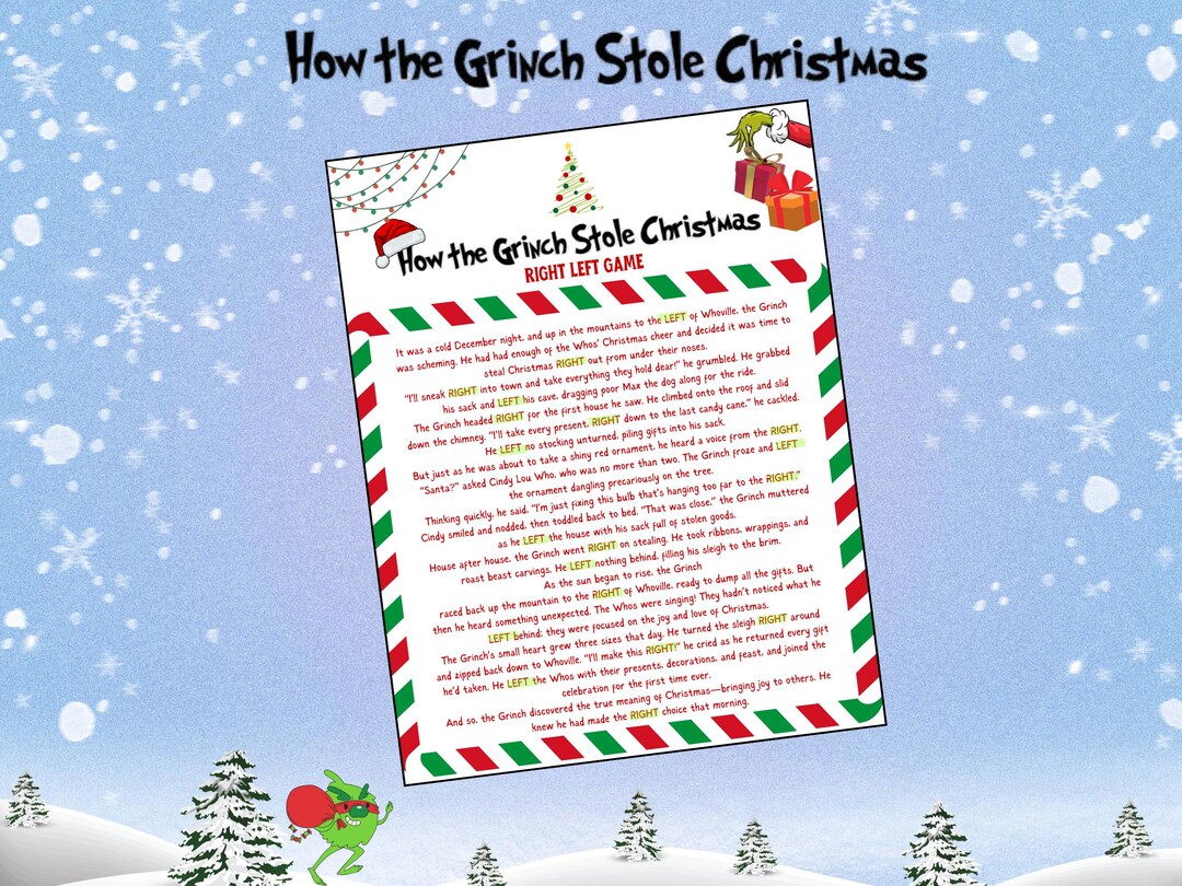 Grinch Christmas Game: Left Right Pass the Prize (printable) - Etsy