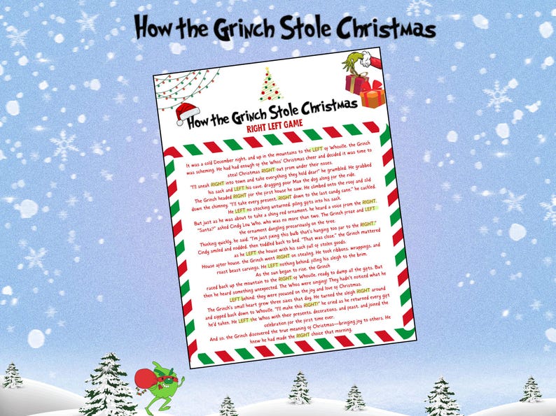 Grinch Christmas Game: Left Right Pass the Prize (printable) - Etsy