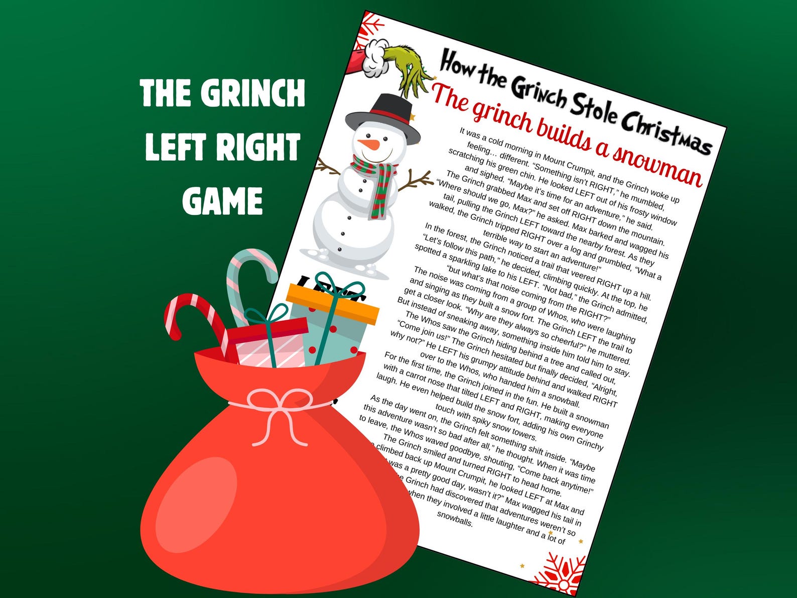 Christmas Left Right Grinch Game, Christmas Pass the Prize | Grinch ...
