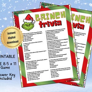 Christmas Game Printable Grinch Trivia Movie Digital 8.5x11 Grinch ...