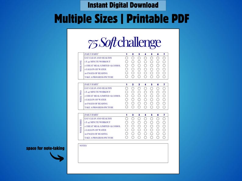 75 Soft Challenge Tracker, 75 Soft Challenge, 75 Day Challenge ...