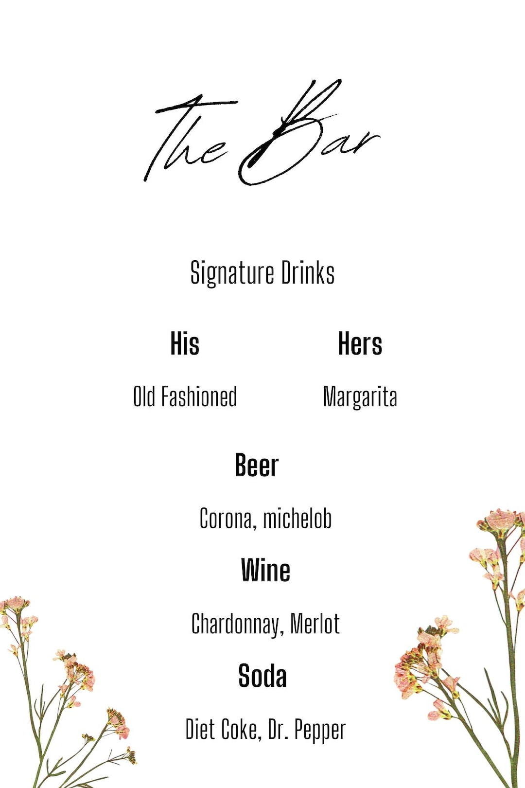 Editable Bar Menu Sign Template – Custom Cocktail, Beer & Wine List ...