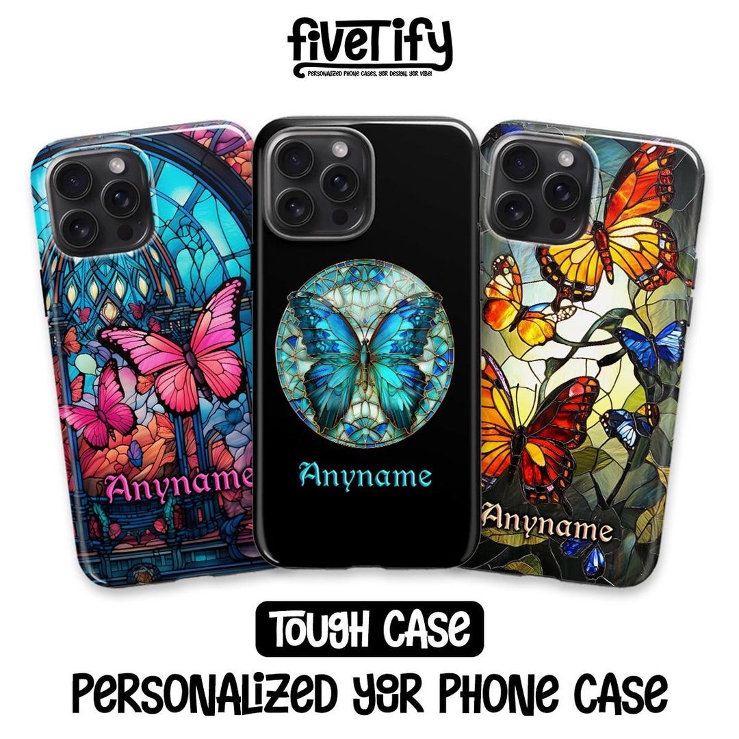 Butterfly Stained Glass Mosaic Phone Case, Pretty Butterflies Tough ...