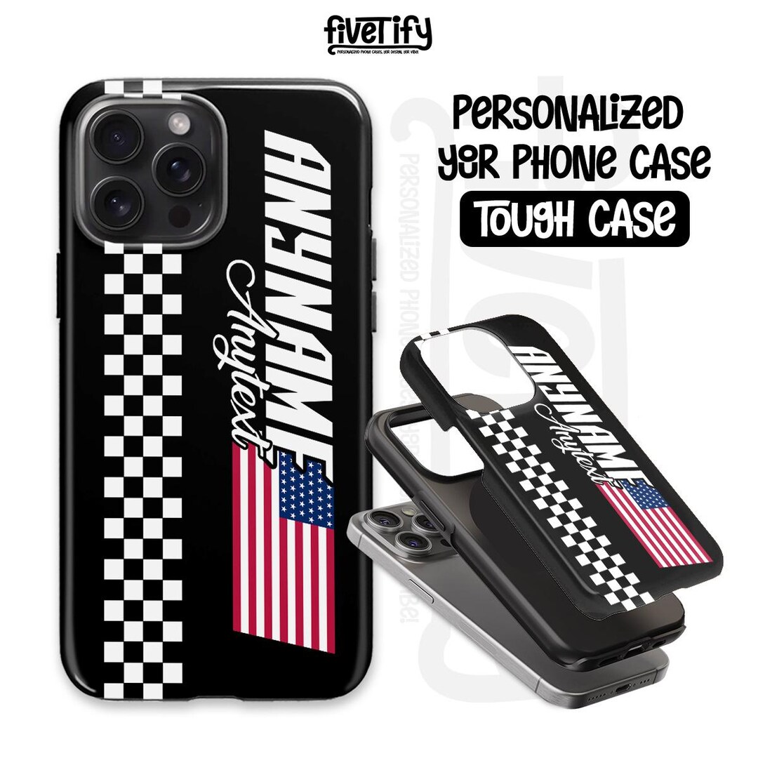 Personalized Name Racing Phone Case, Custom Flag Name Cases Tough Phone ...