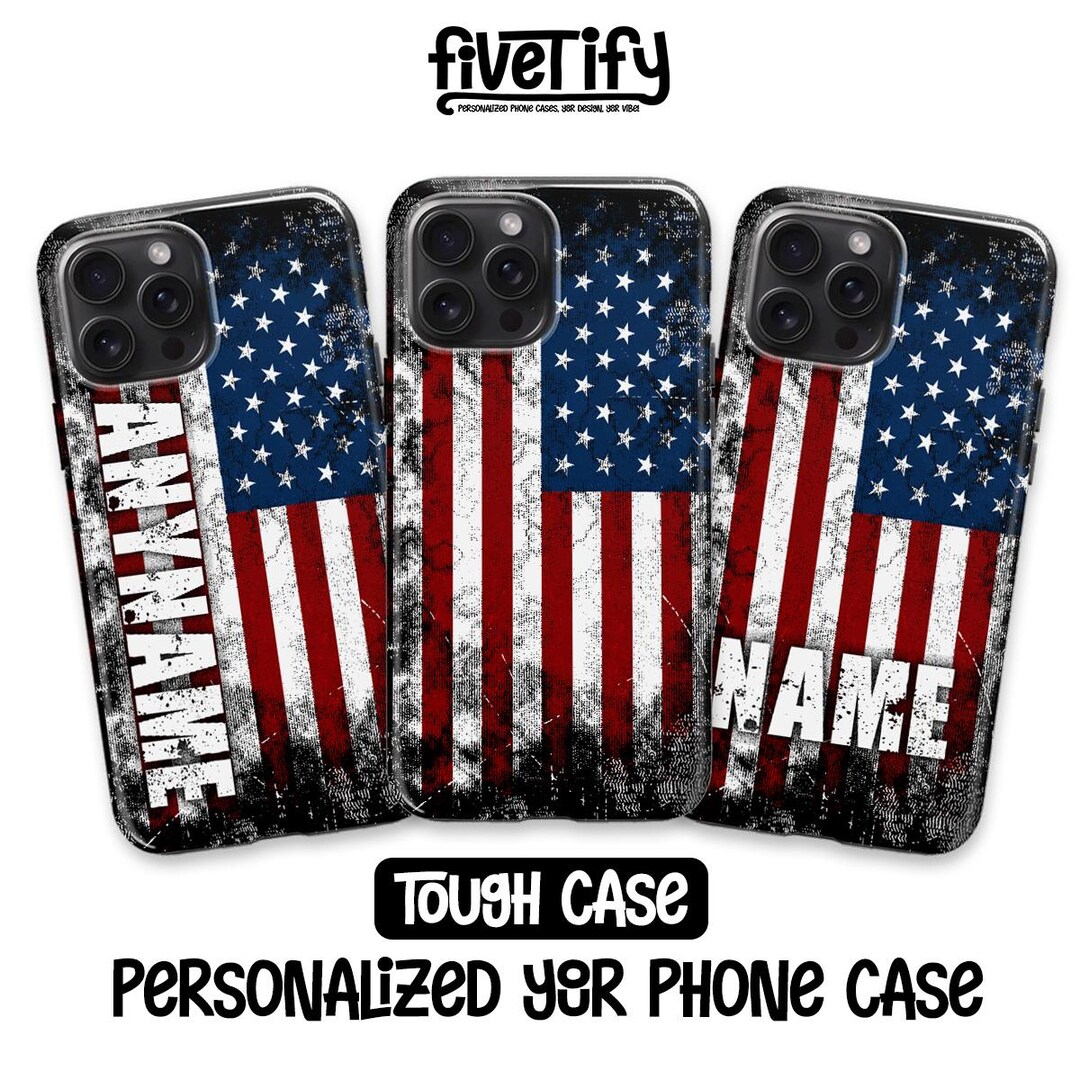 Custom Vintage American Flag Phone Case, Personalized Name USA Flag ...