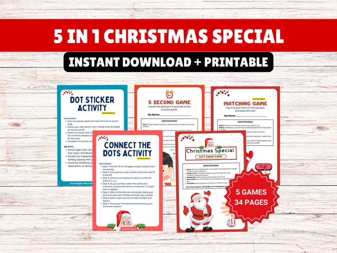 5-in-1 Family Christmas Game Bundle | Fun Printable Games for Holiday ...