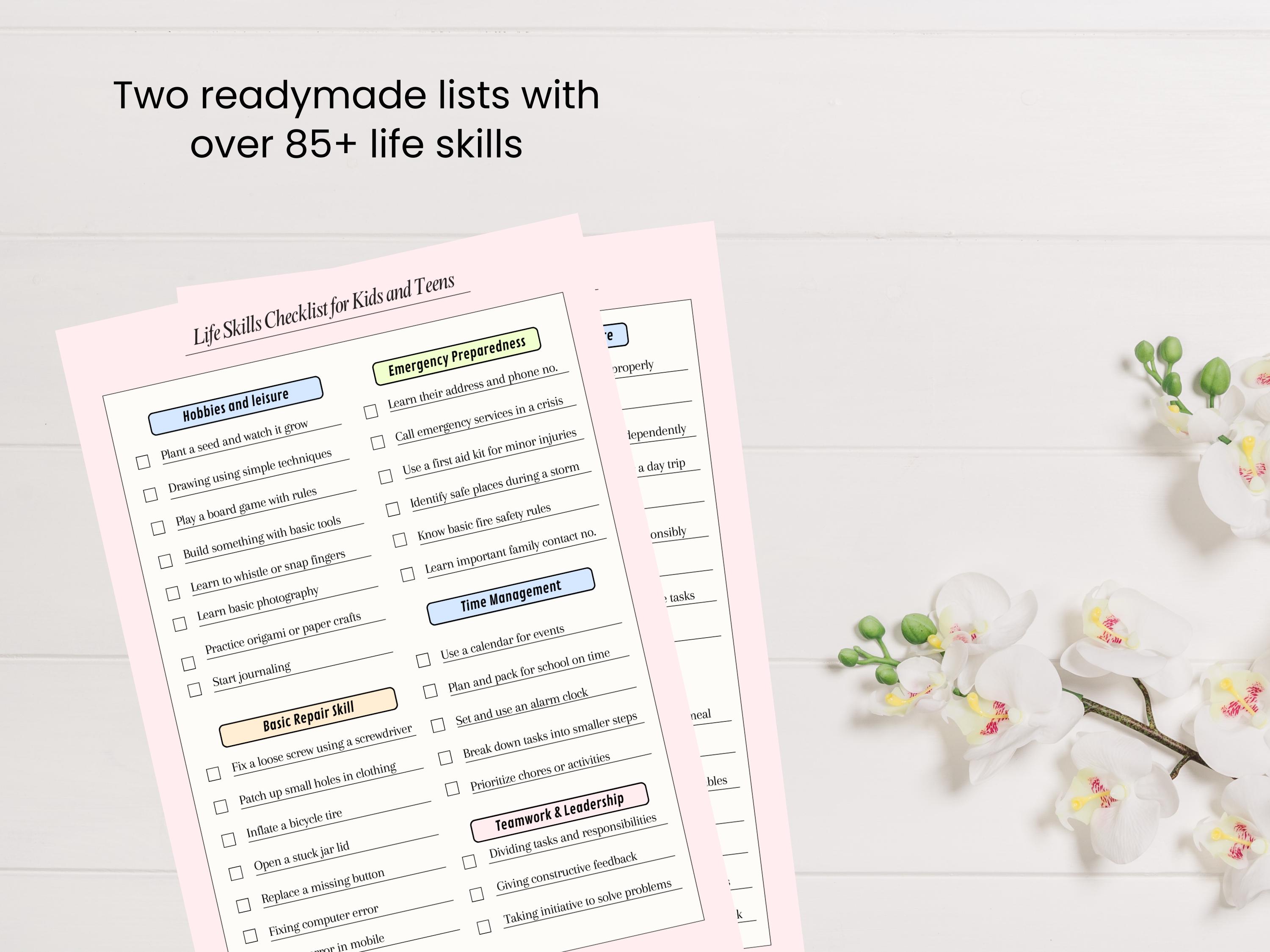 Editable Life Skills Checklist, Life Skills for Kids & Teens ...
