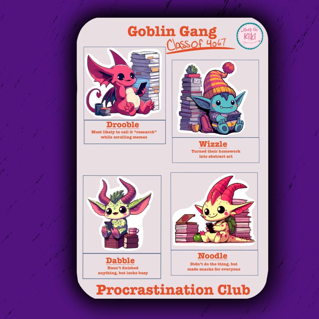 Procrastination Club Sticker Sheet: Yearbook Goblins for Planners - Etsy