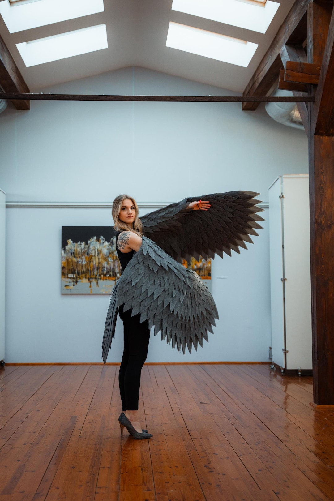 Gray Wings Costume With Tail, Bird Wings, Moveable Wings, Flexible Arm ...