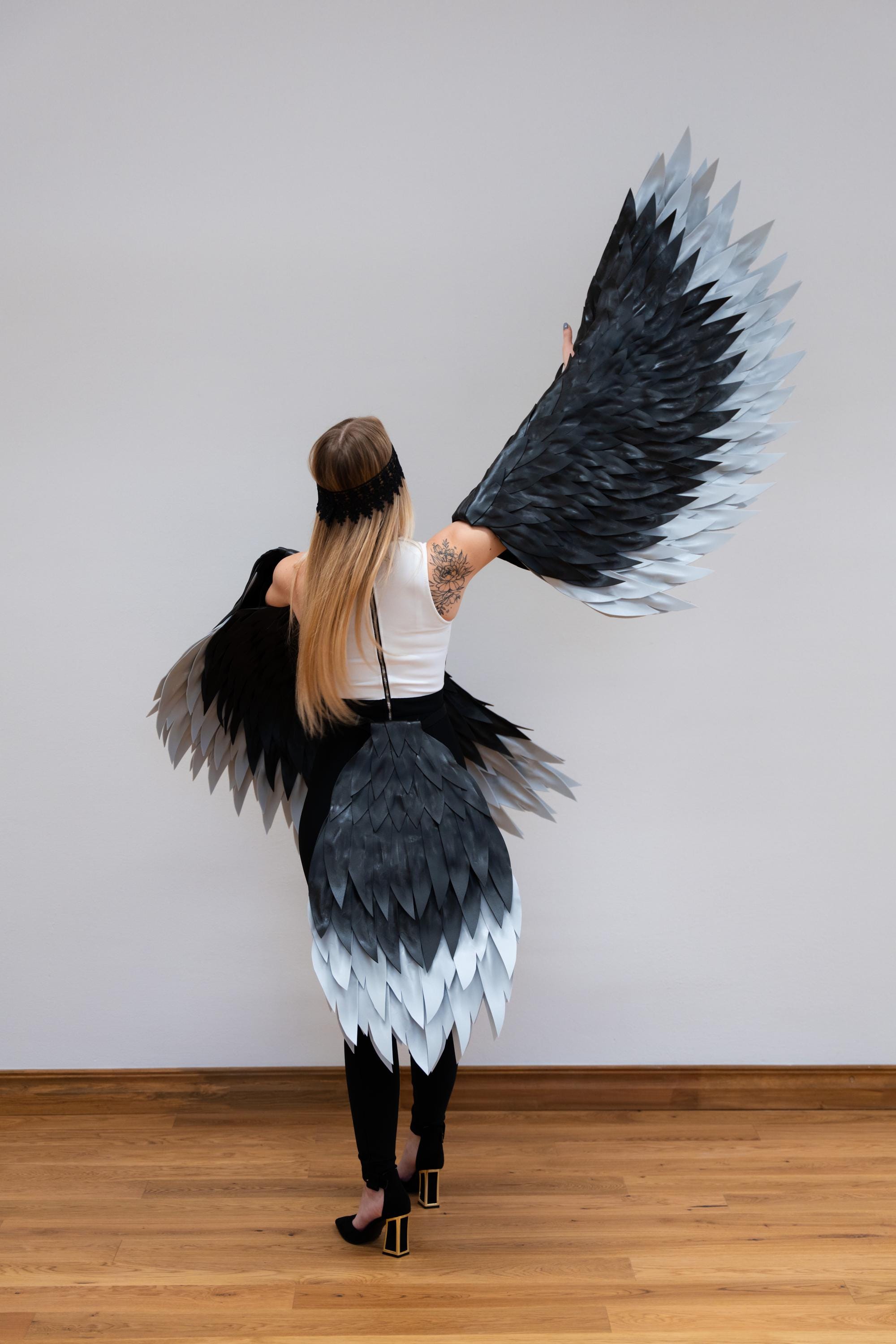 gray-harpy-wings-costume-with-tail-flexible-cosplay-bird-wings-etsy