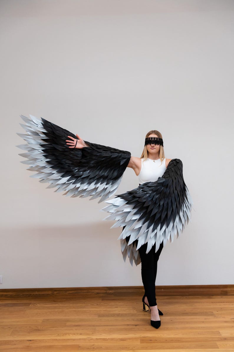 Gray Harpy Wings Costume With Tail Flexible Cosplay Bird Wings Etsy