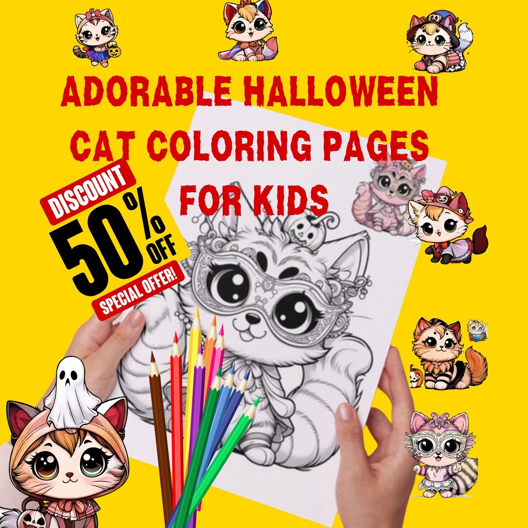 50 Adorable Cute Halloween Cat Coloring Pages for Kids Fun & Creative ...