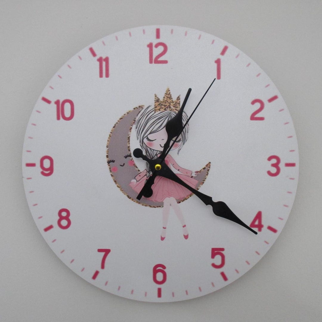 Princess and Moon Themed Kids Wall Clock Silent Digital Printed Wall ...