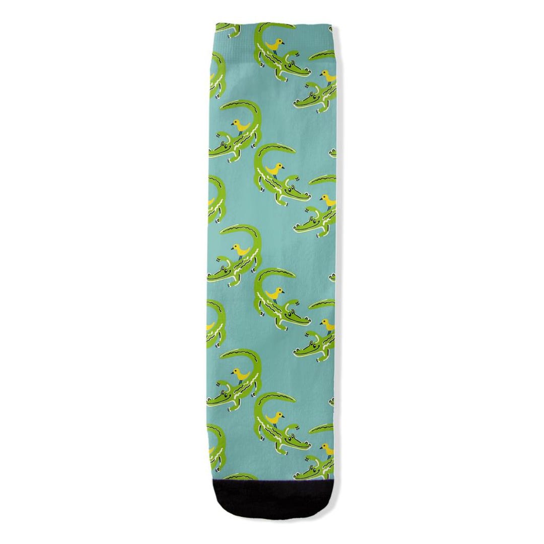 Aqua Alligator Socks, Crew Socks, Fun Reptile Pattern, Novelty Footwear ...