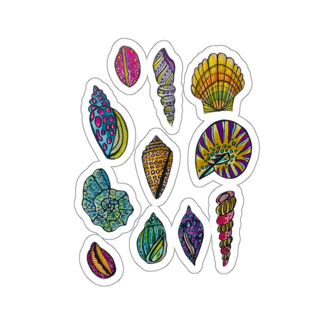 Unique Hand Drawn Seashells Sticker - Etsy