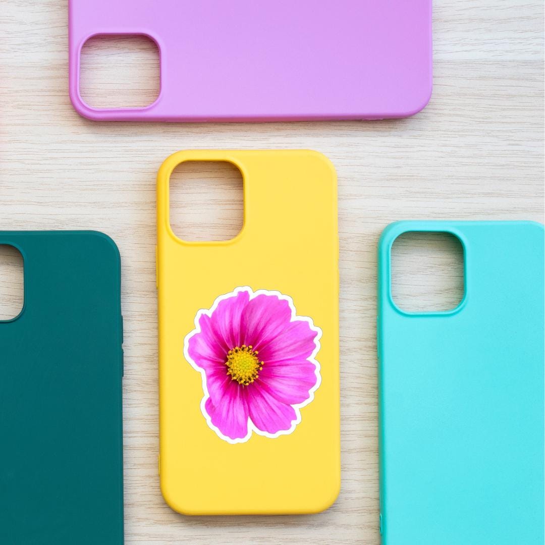Bright Pink Cosmo Flower Sticker - Floral Kiss-cut Stickers - Etsy