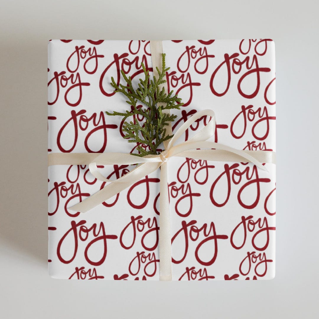 Joyful Cursive Christmas Wrapping Paper – Hand-drawn Holiday Gift Wrap ...