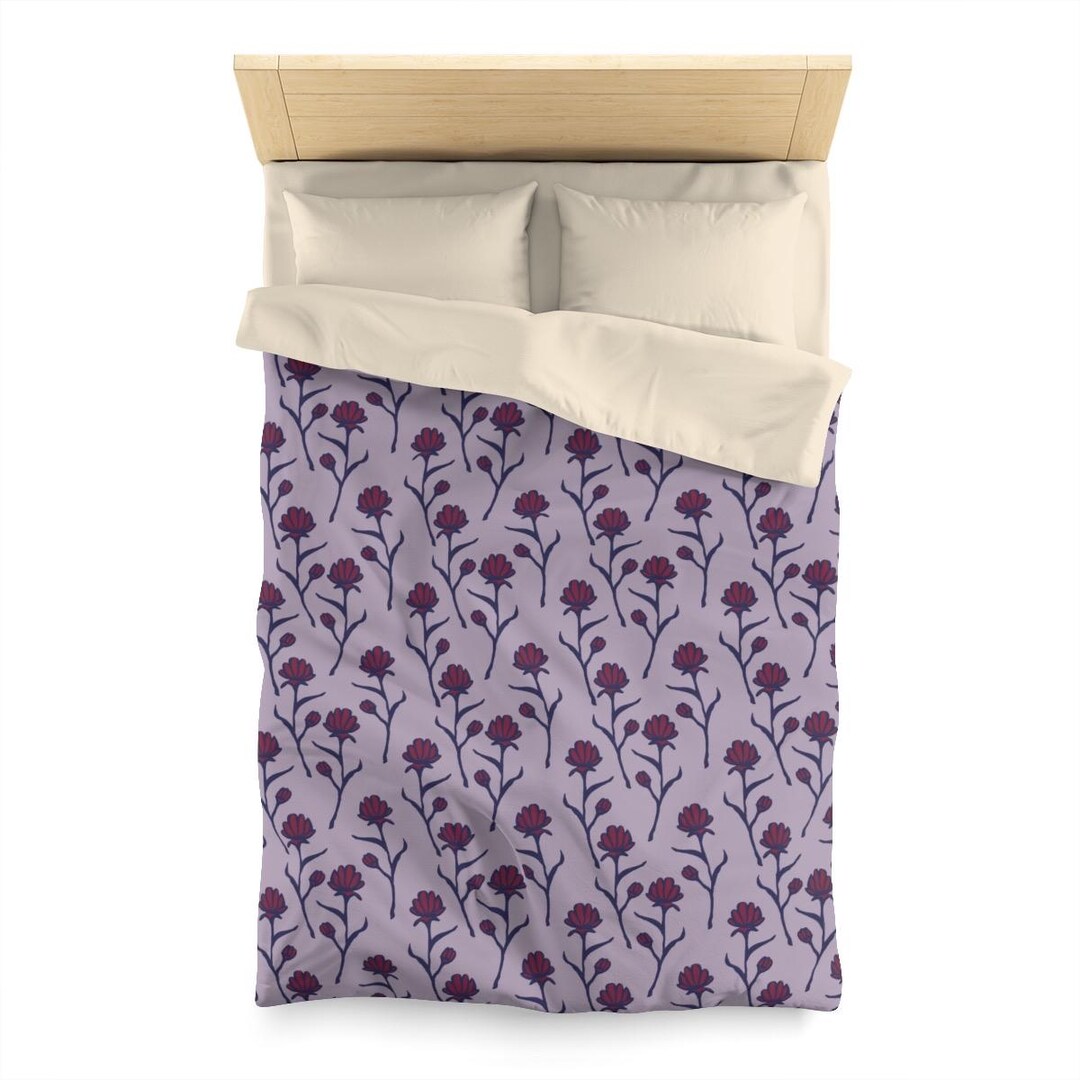 Lavender and Cranberry Flower Blooms Duvet Cover, Twin Queen King Size ...