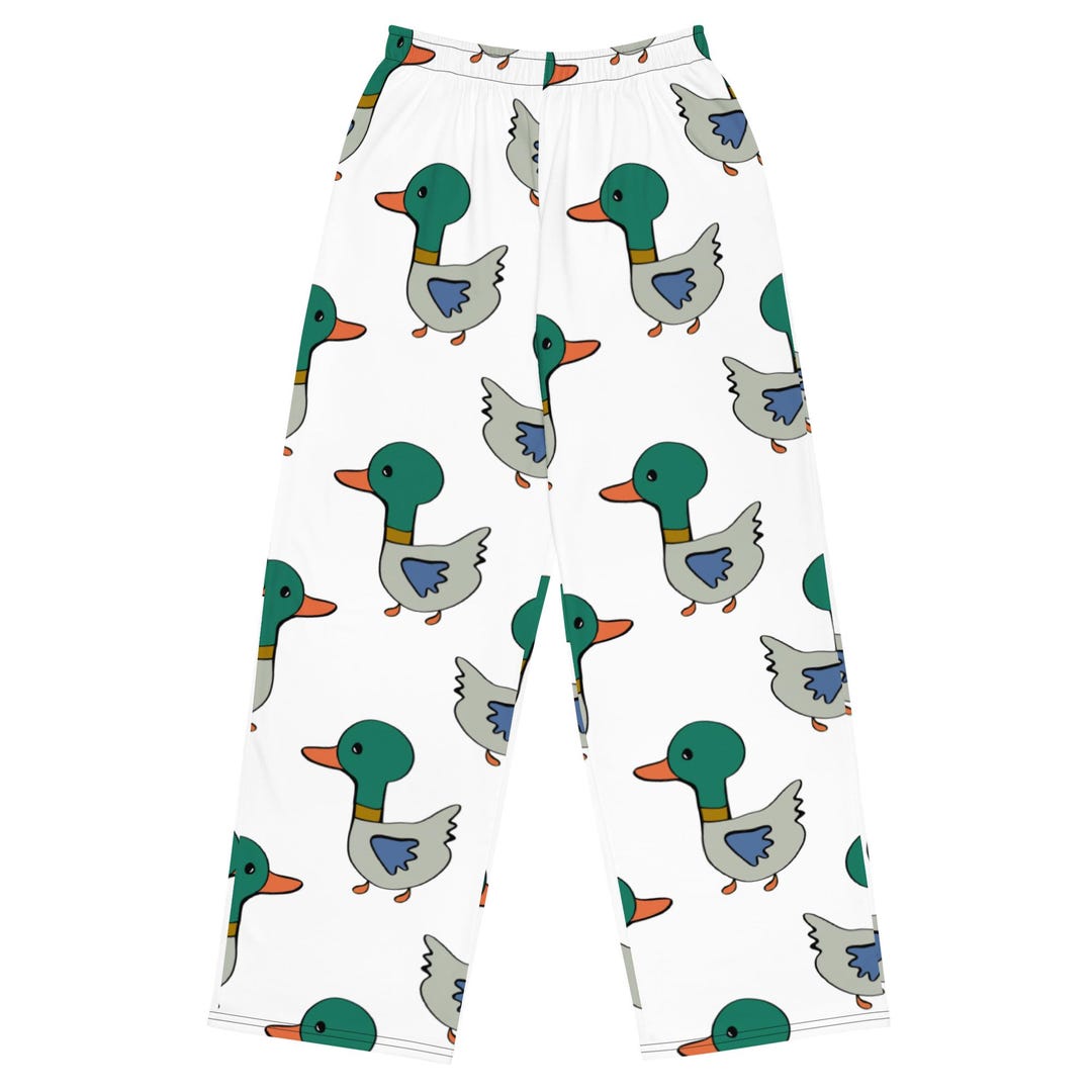 Mallard Duck Wide-leg Pants: Green & White, Hand-drawn Design - Etsy