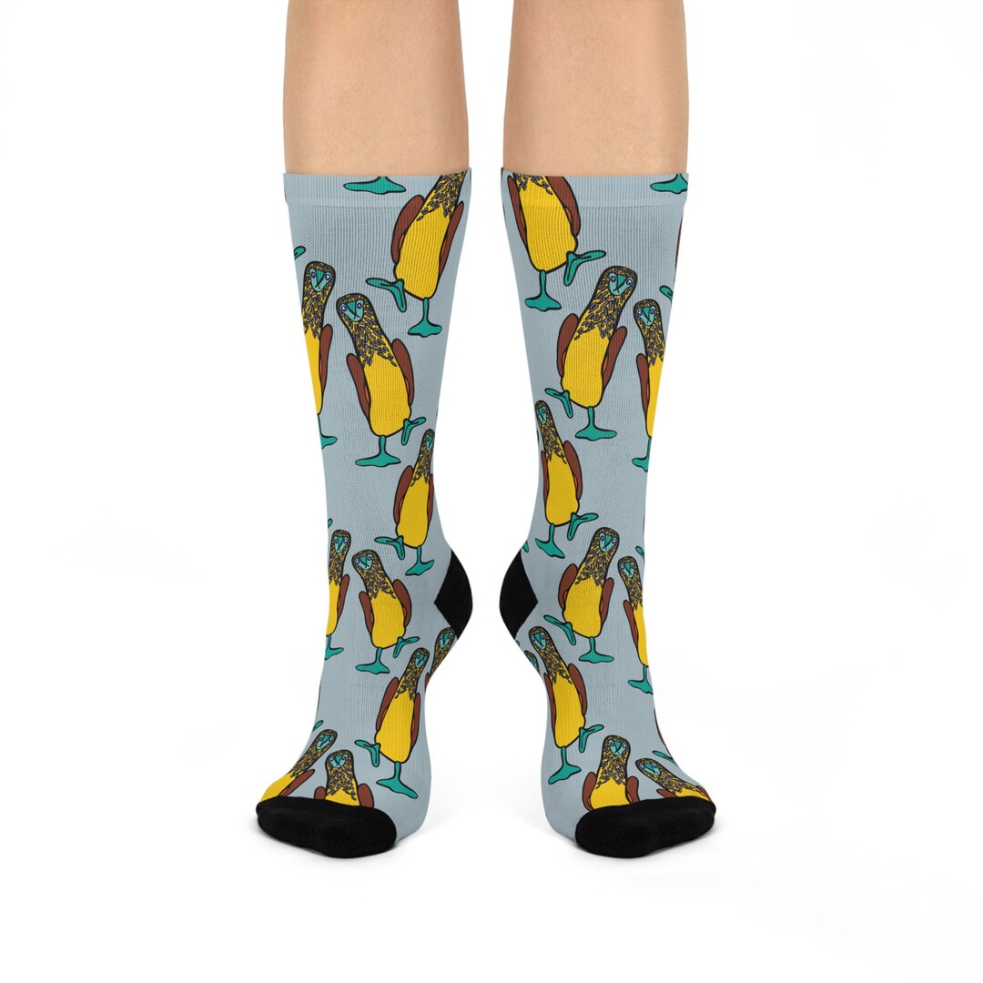 Blue Footed Booby Bird Crew Socks, Animal Print Novelty Socks, Bird ...