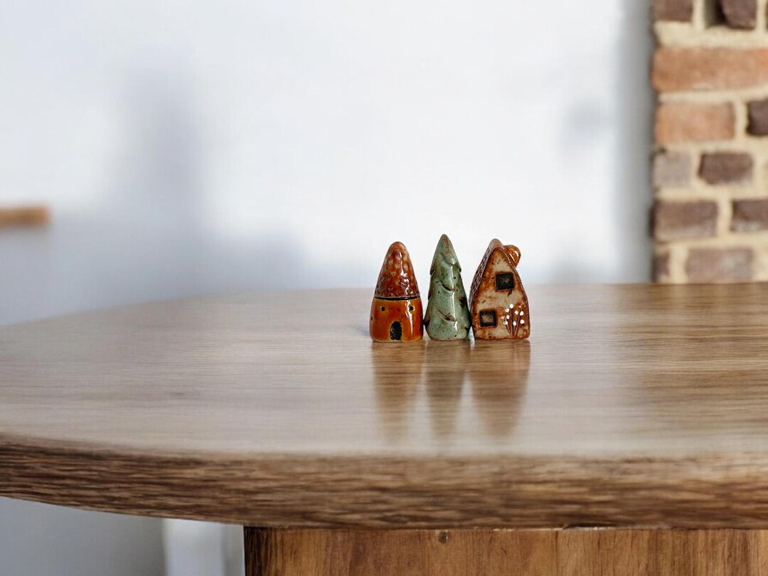 Set of 3 Handmade Mini Ceramic Houses and Tree Tiny Ceramic Houses Mini ...