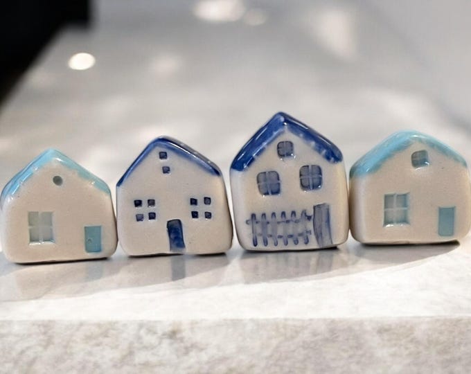 Set of 4 Miniature Houses Porcelain Houses Mini House Home Decor Mantel ...
