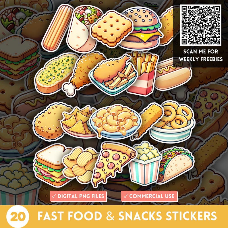 Fast Food & Snacks Theme PNG Stickers, Cartoon Street Junk Food Clip ...