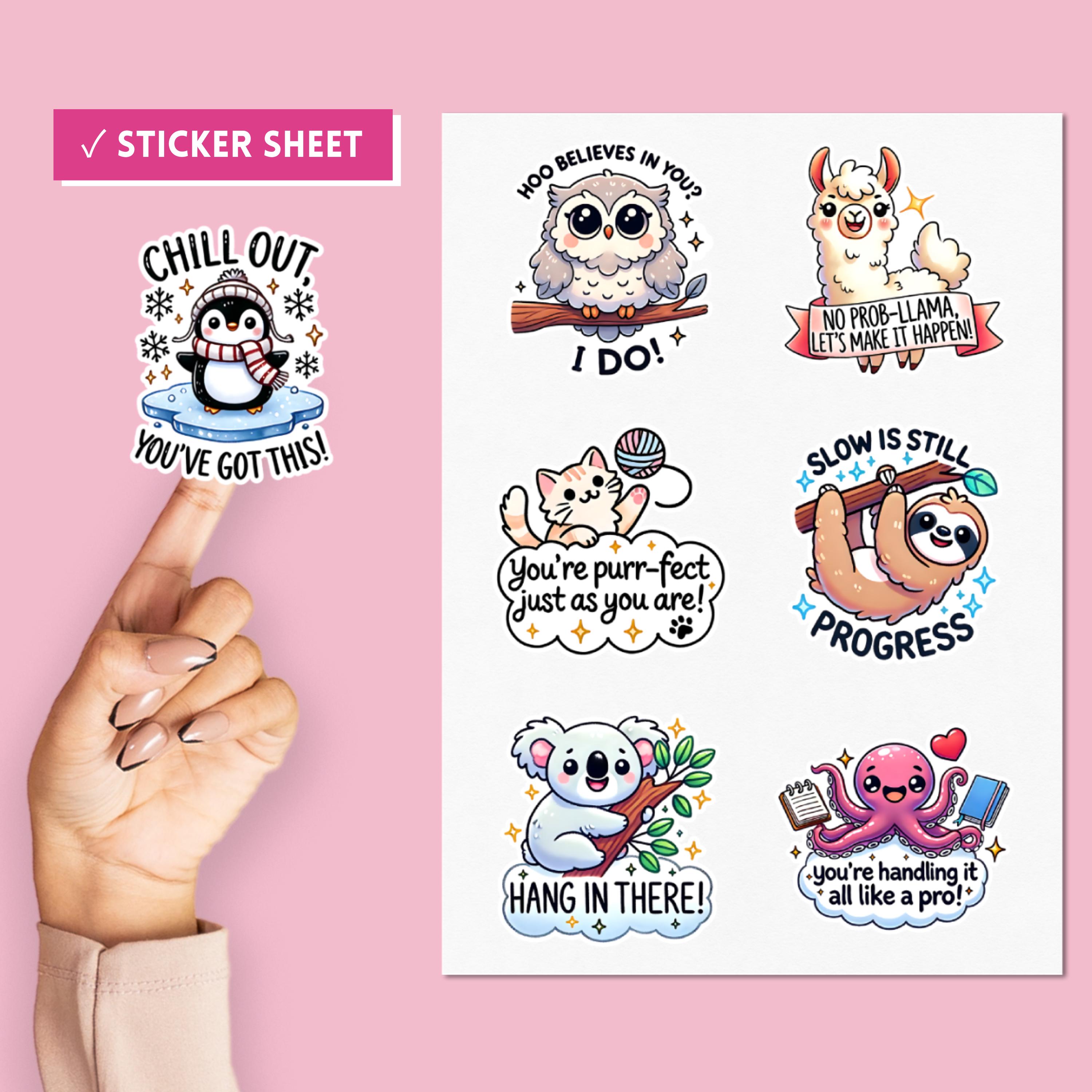 Kawaii Animal Daily Affirmation PNG, Funny Self Care Pun Sticker, Happy ...
