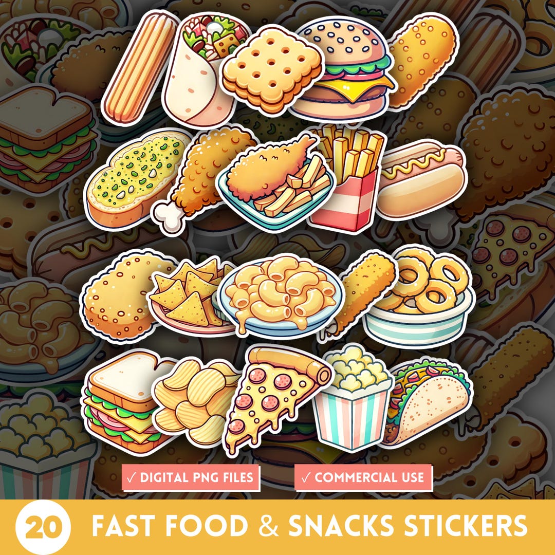 Fast Food & Snacks Theme PNG Stickers, Cartoon Street Junk Food Clip ...