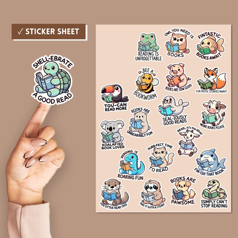 Funny Animal Book Quote Pun PNG Stickers, Bookish Reading Clipart ...