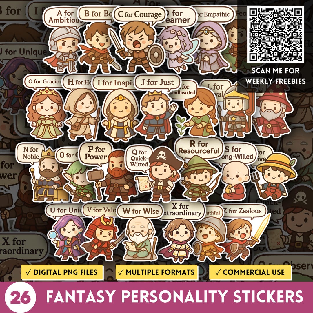Chibi Fantasy RPG Characters Personality Traits Stickers, Cute A-Z ...