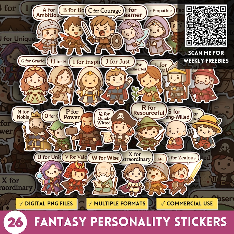 Chibi Fantasy RPG Characters Personality Traits Stickers, Cute A-Z ...