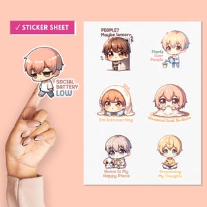 Cute Chibi Introvert Character PNG Stickers, MBTI Stickers, Kawaii Self ...