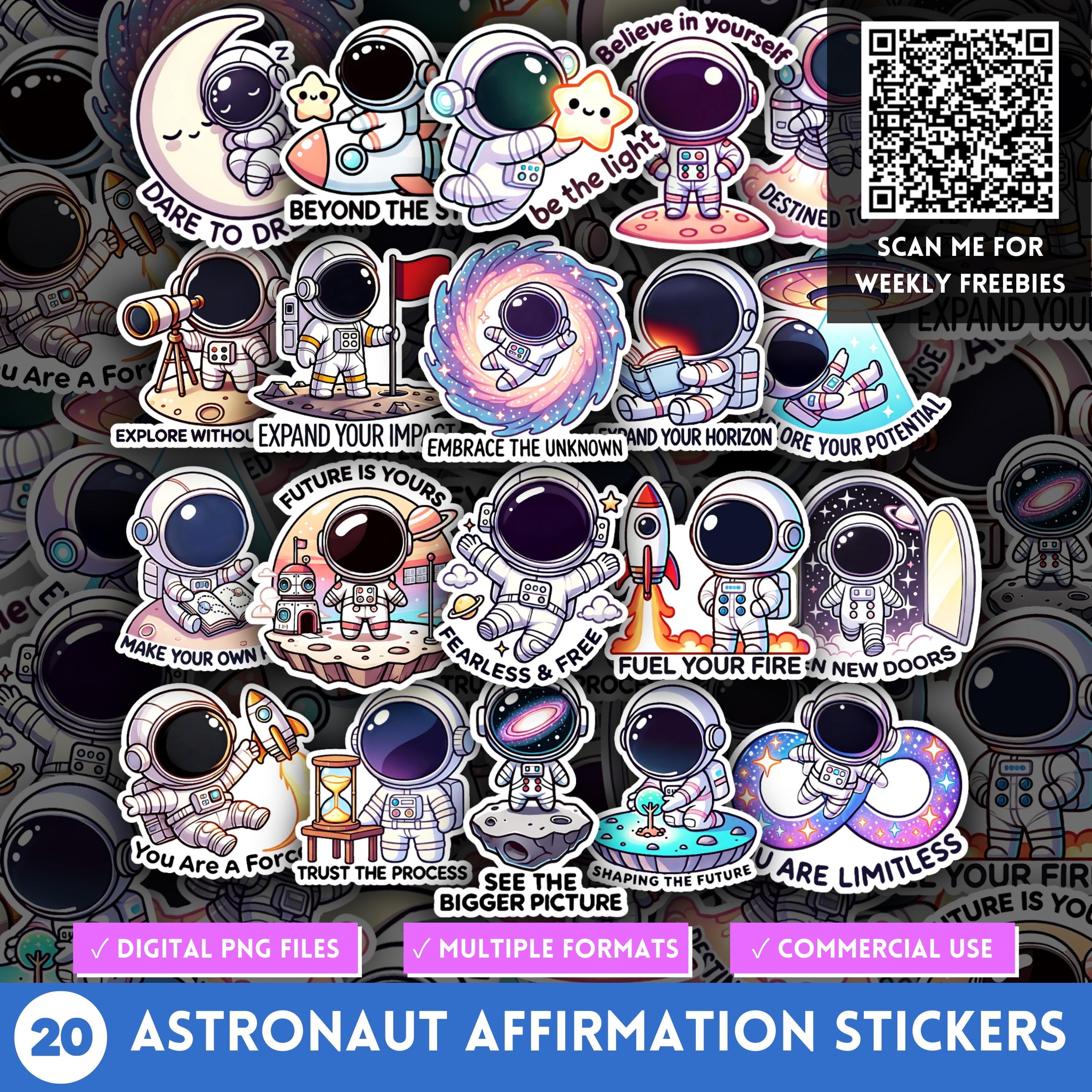 Chibi Space Astronaut Positive Affirmation PNG Stickers, Galaxy ...