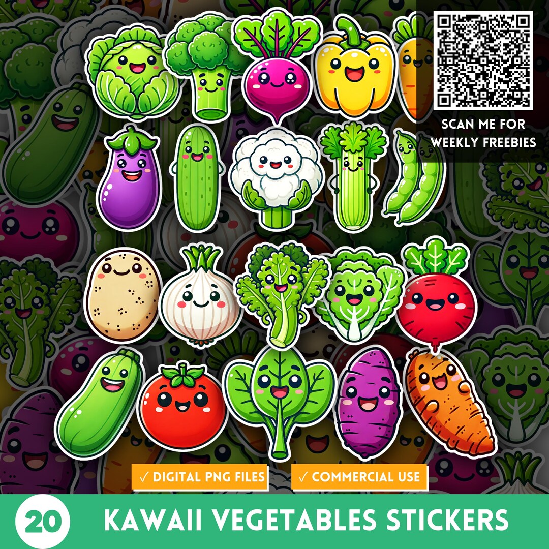 Cute Kawaii Vegetables Stickers, Healthy Grocery Veggies Food PNG ...