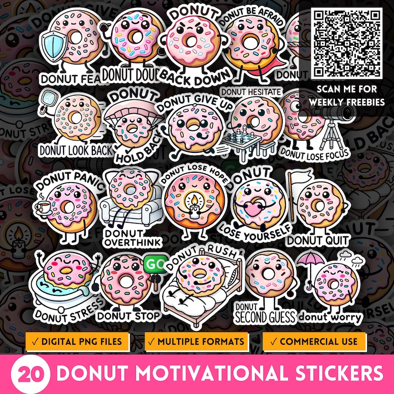 Kawaii Donut Food Pun Motivational PNG Stickers, Cartoon Self Care ...