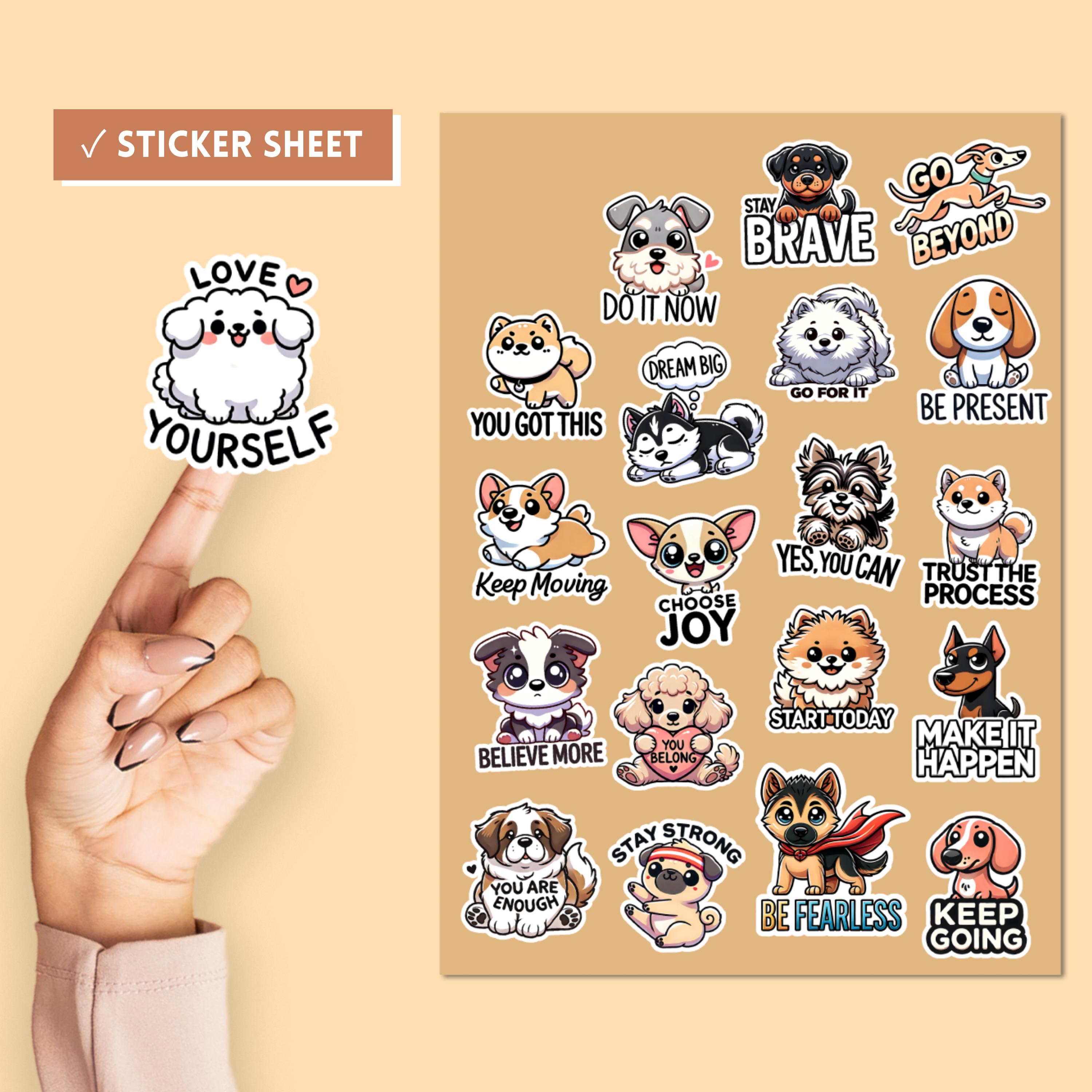 Cute Dog Self Affirmation PNG Stickers, Cartoon Dog Breeds Clipart ...