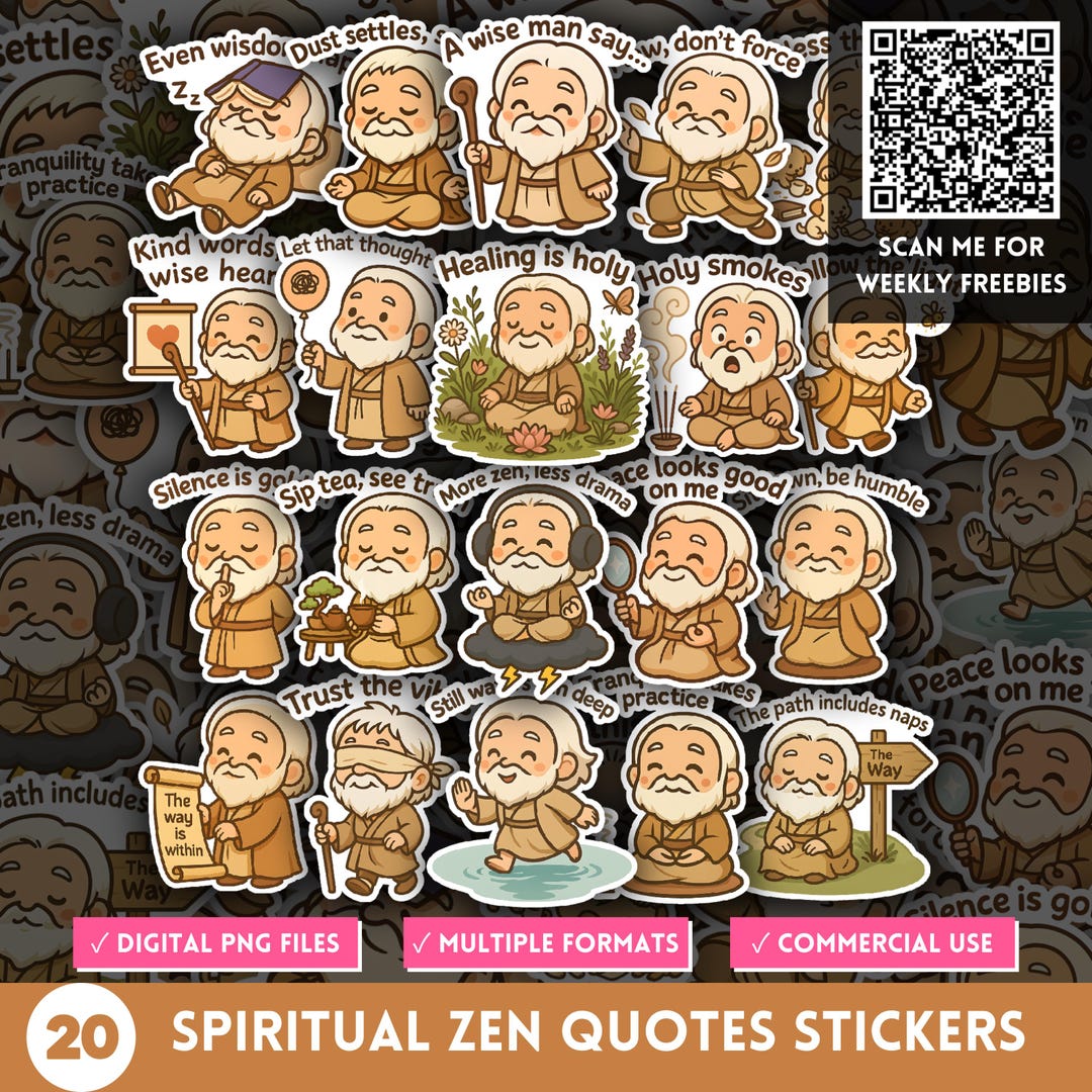 Chibi Old Man Spiritual Zen Quotes Stickers, Meditation PNG, Cartoon ...