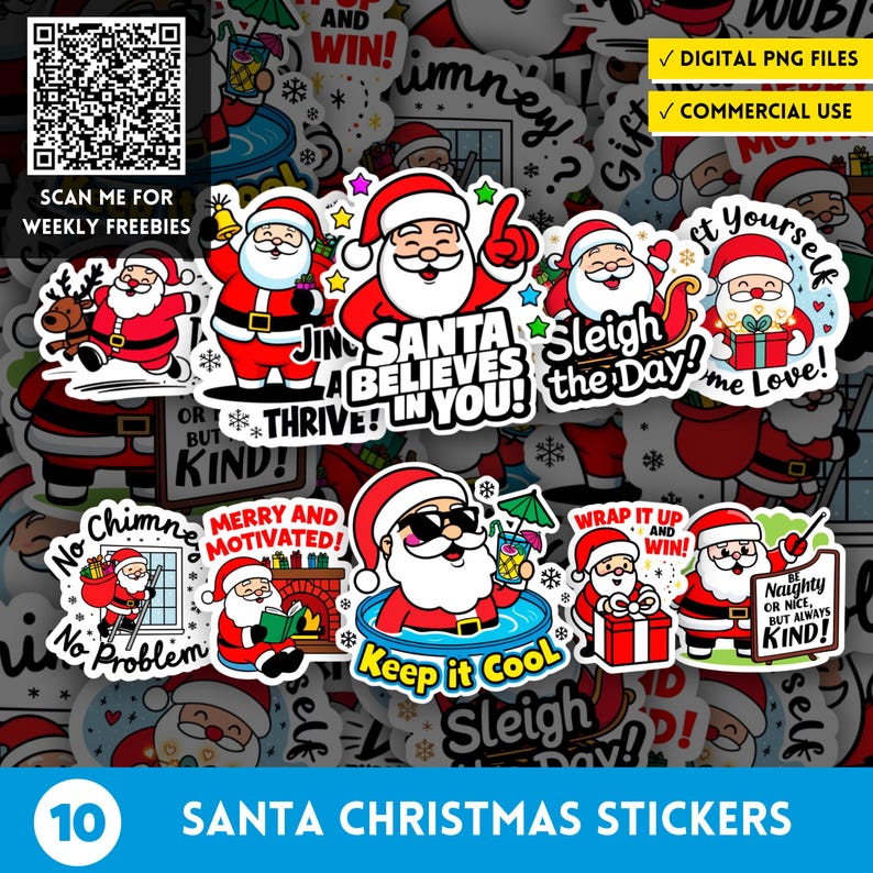 Santa Claus Funny Pun Affirmation PNG Stickers, Fun Quirky Motivational ...