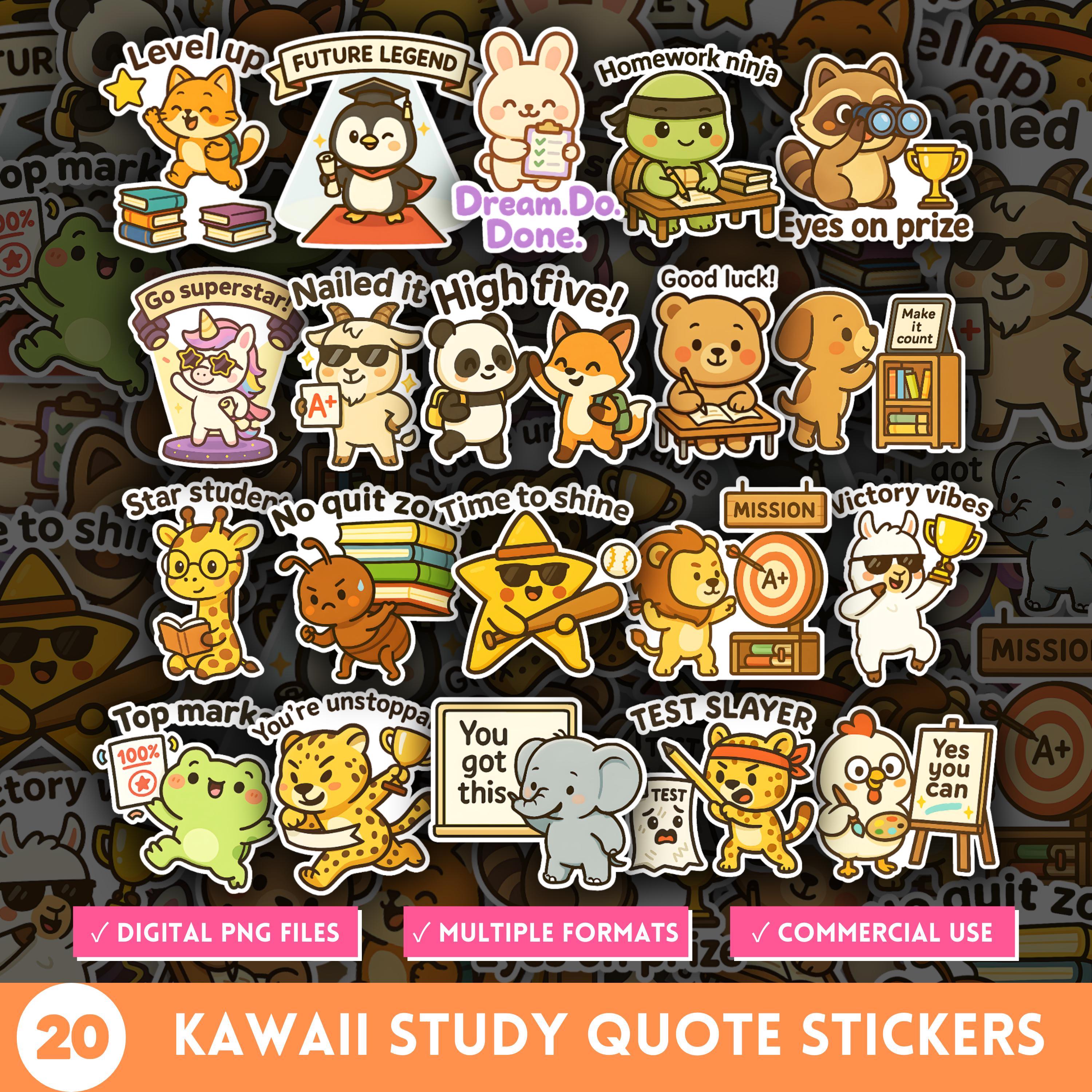 Kawaii Study & Homework Motivation Quote Stickers, Exam Prep ...