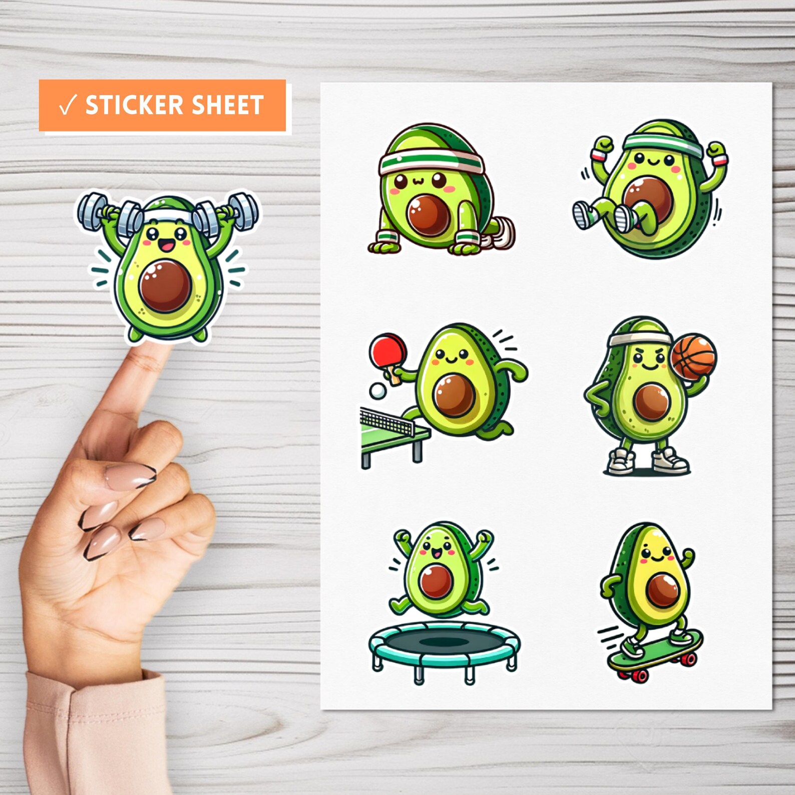 Kawaii Avocado Fitness PNG Stickers, Gym Rat Exercises PNG, Cartoon ...