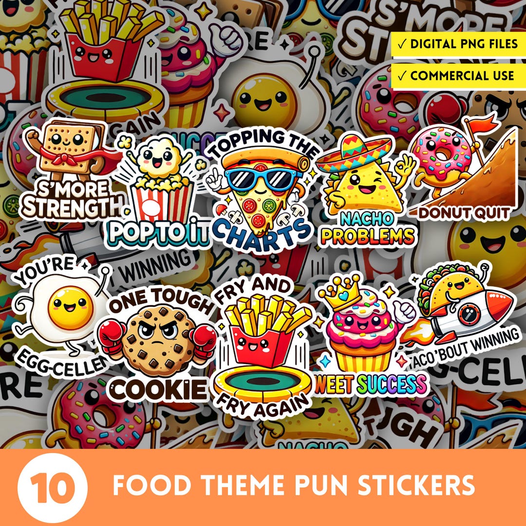 Funny Food Theme Pun Affirmation Stickers, Fast Food & Snack Clipart ...