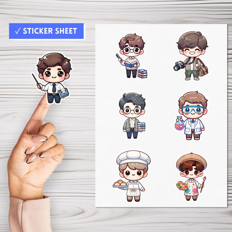 Male Chibi Character Occupation Stickers PNG, Inspiring Kawaii Sticker ...